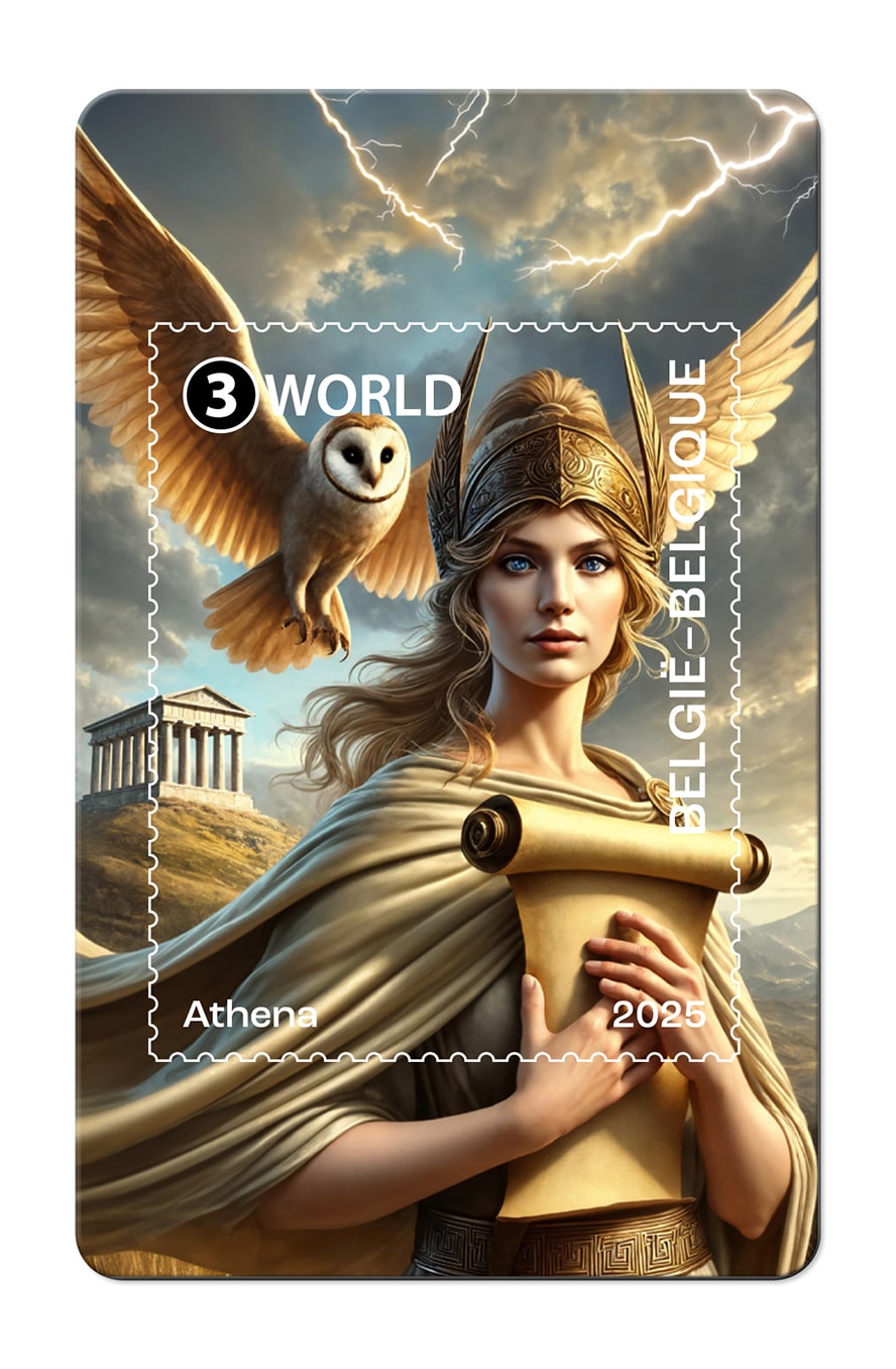 Athéna, déesse de la stratégie, inspire le nouveau timbre-poste crypto de bpost